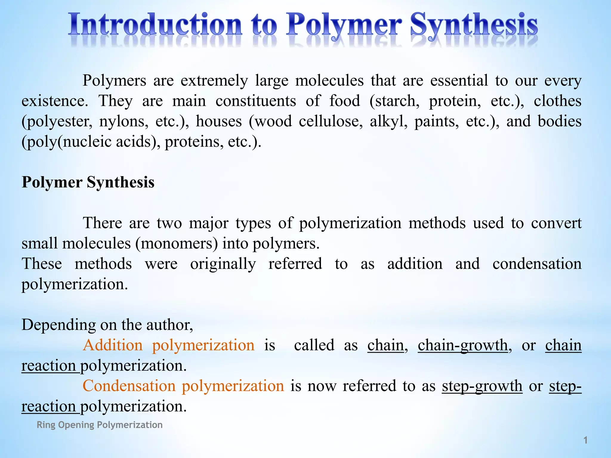 Polymer Synthesis | PPTX