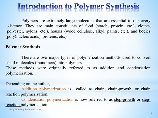Polymer Synthesis | PPTX | Chemistry | Science