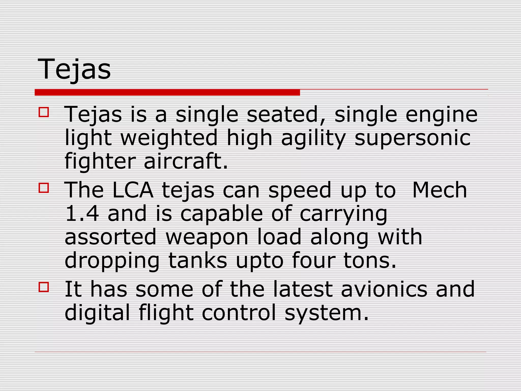 Tejas light combat aircraft | PPT