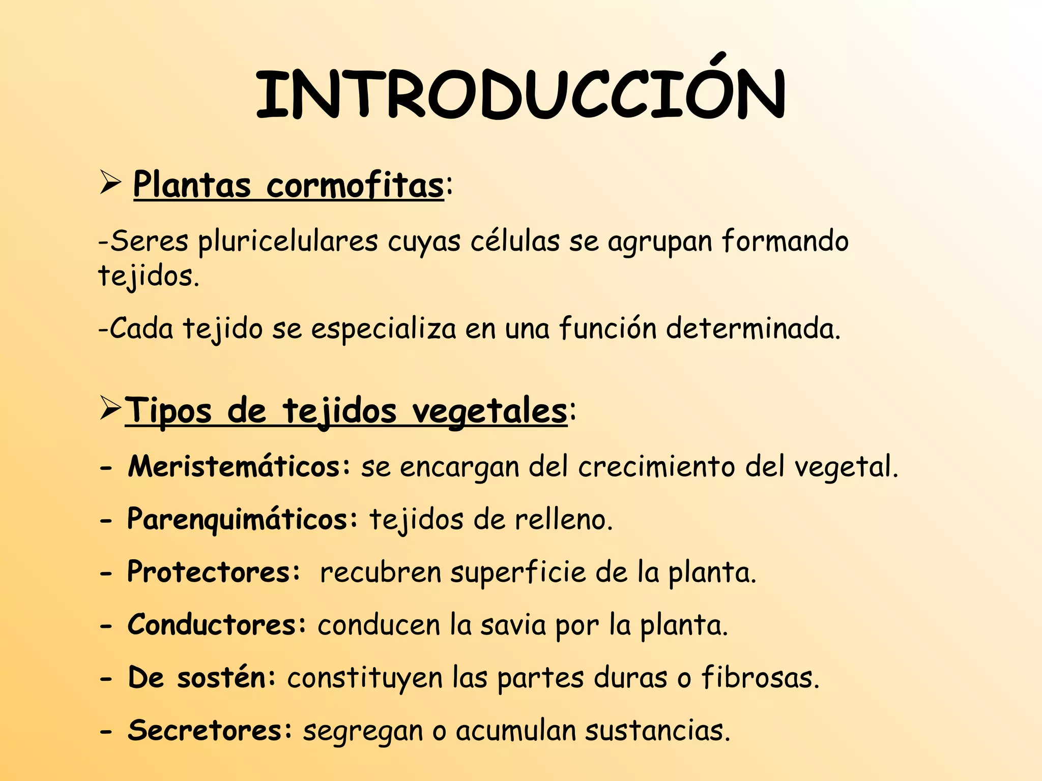 Tejidos y órganos de las plantas cormófitas | PPT