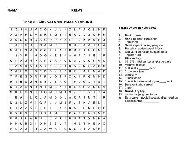 Teka silang-kata-matematik-tahun-4-soalan2 | DOCX