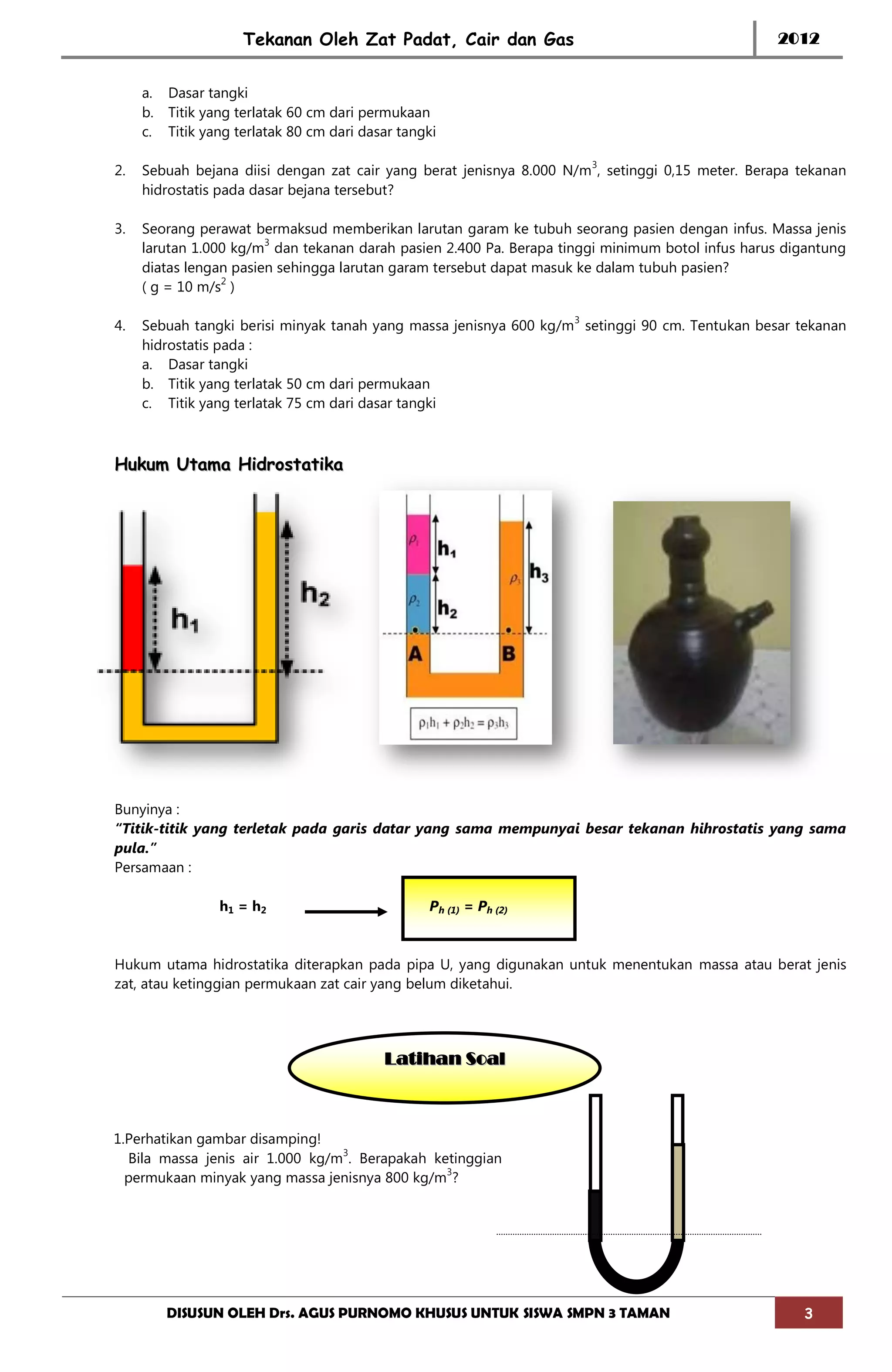 Tekanan Zat Padat, Cair dan Gas | PDF