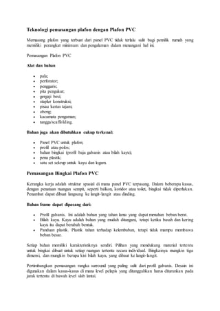 Tekhnologi cara pemasangan plafon pvc | DOCX