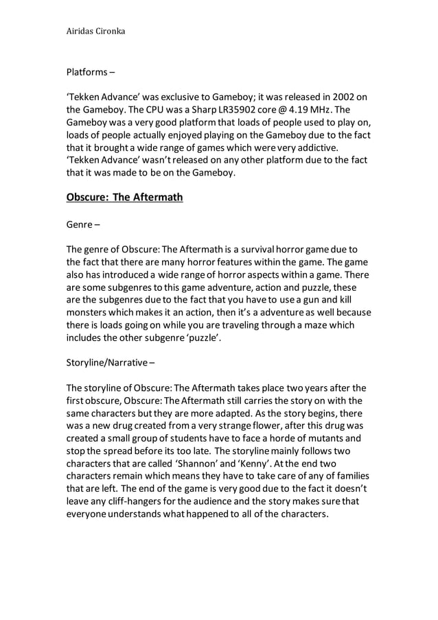 Tekken Advance & Obscure: The Aftermath | PDF