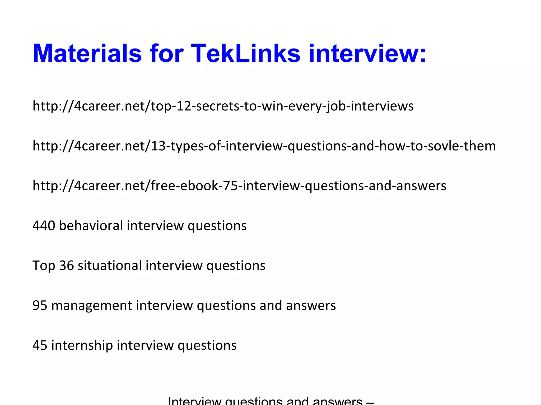 Tek links interview questions and answers | PPT