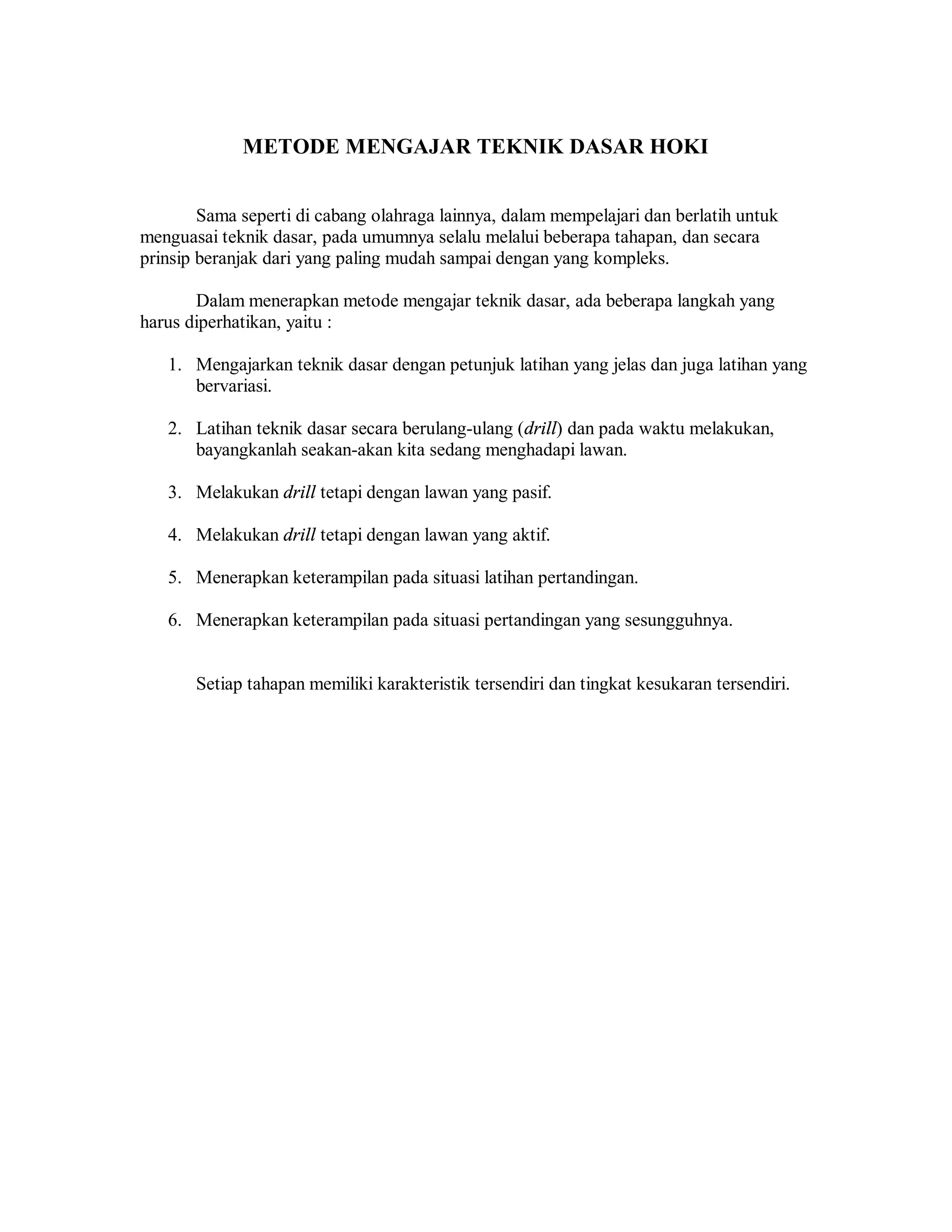 Teknik Kemahiran Asas Hoki | PDF