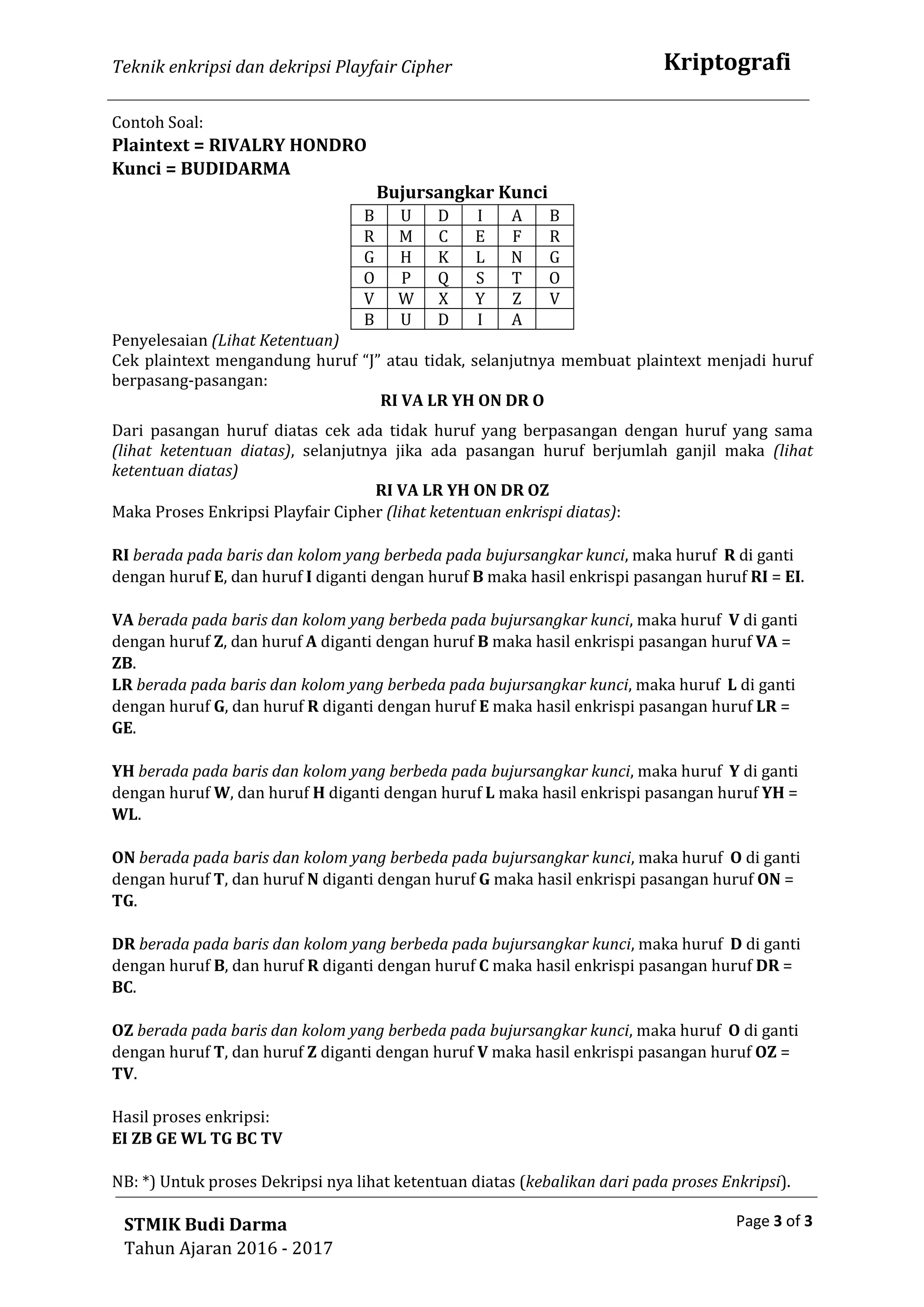 Teknik Enkripsi dan Dekripsi Playfair Cipher | PDF
