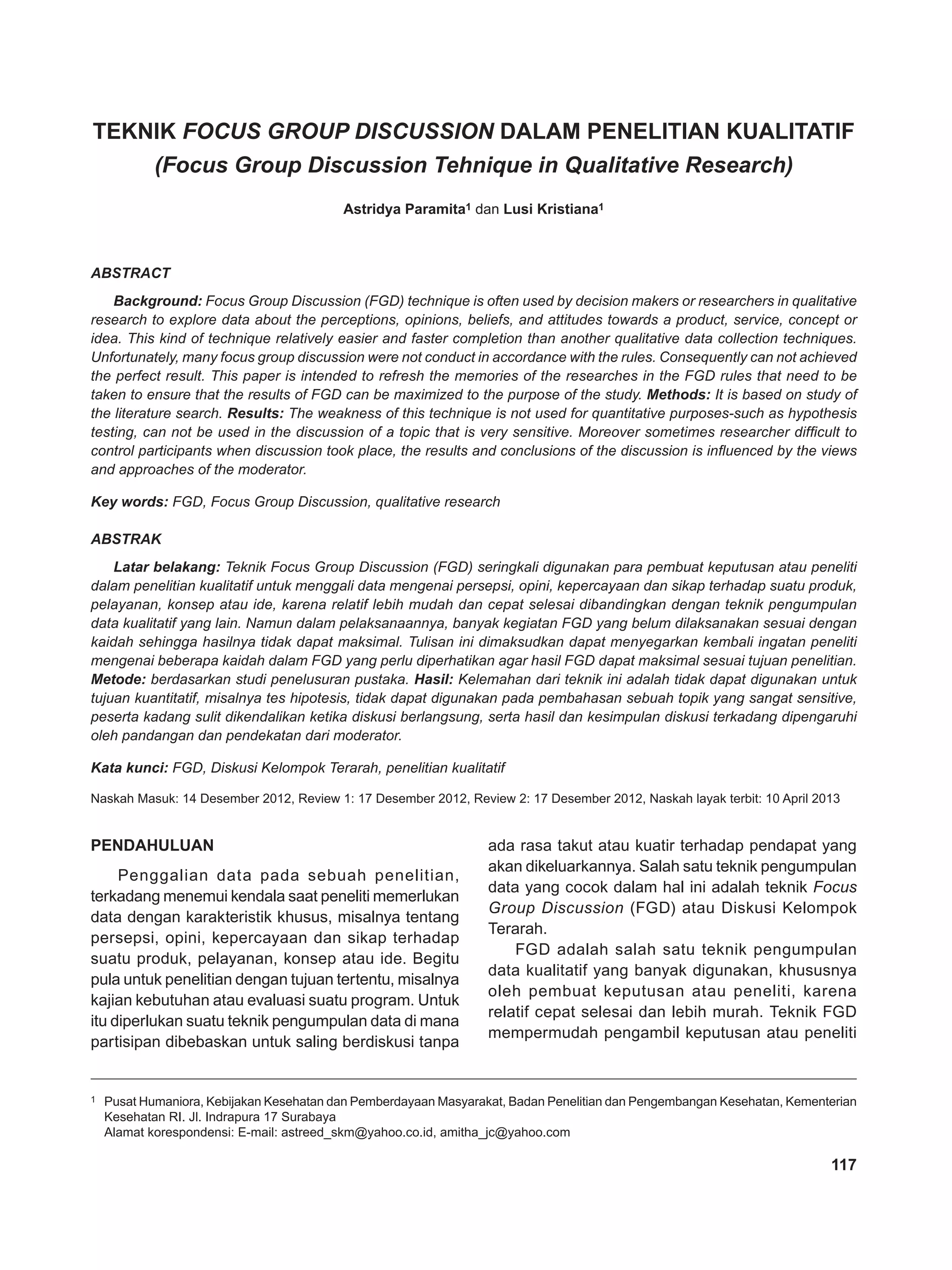 Teknik focus group discussion | PDF