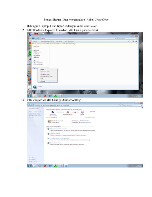 Teknik jaringan dan komputer proses sharing data menggunakan kabel cross over | PDF