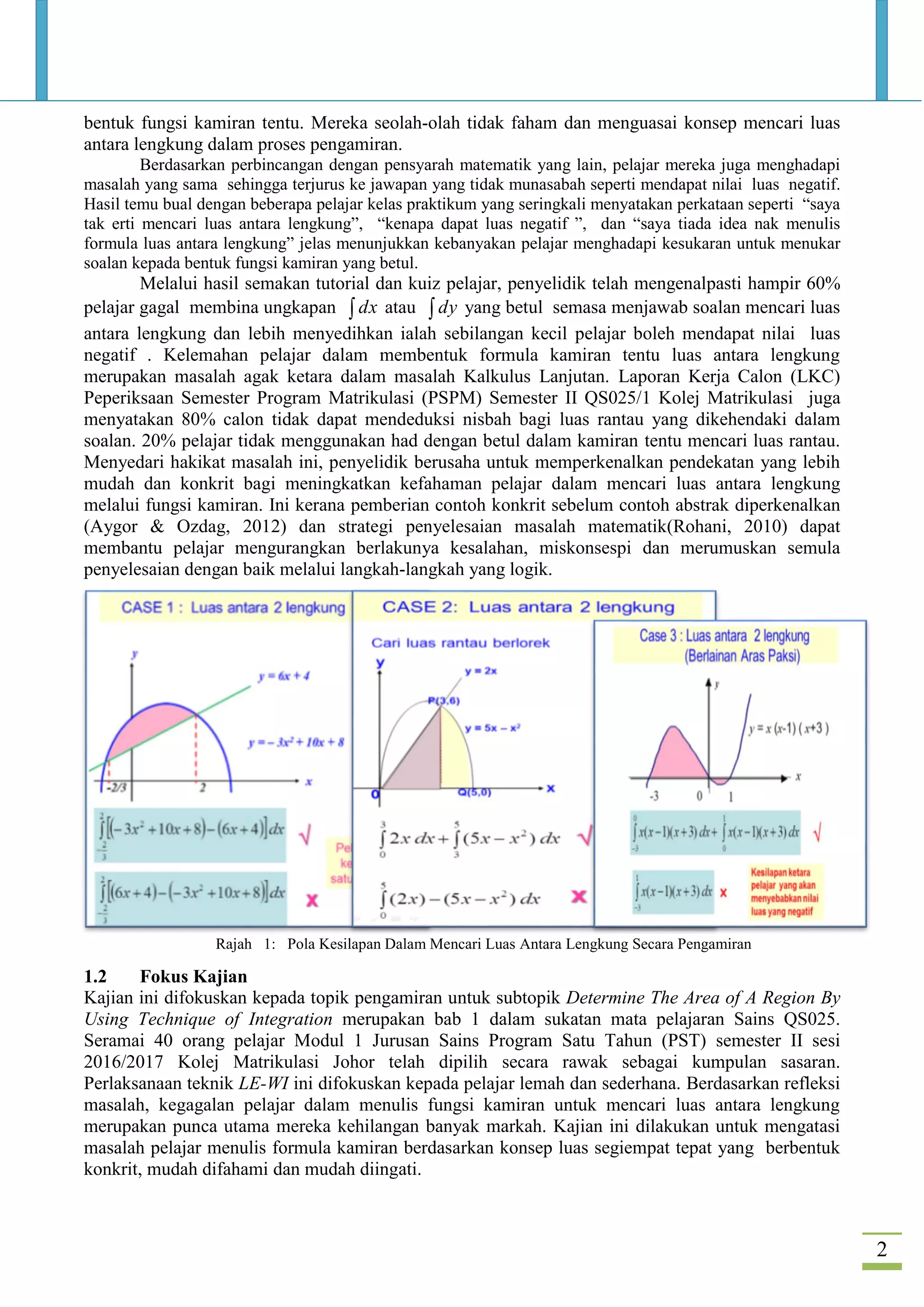 Teknik lewi meningkatkan kemahiran pelajar menulis formula kamiran luas | PDF