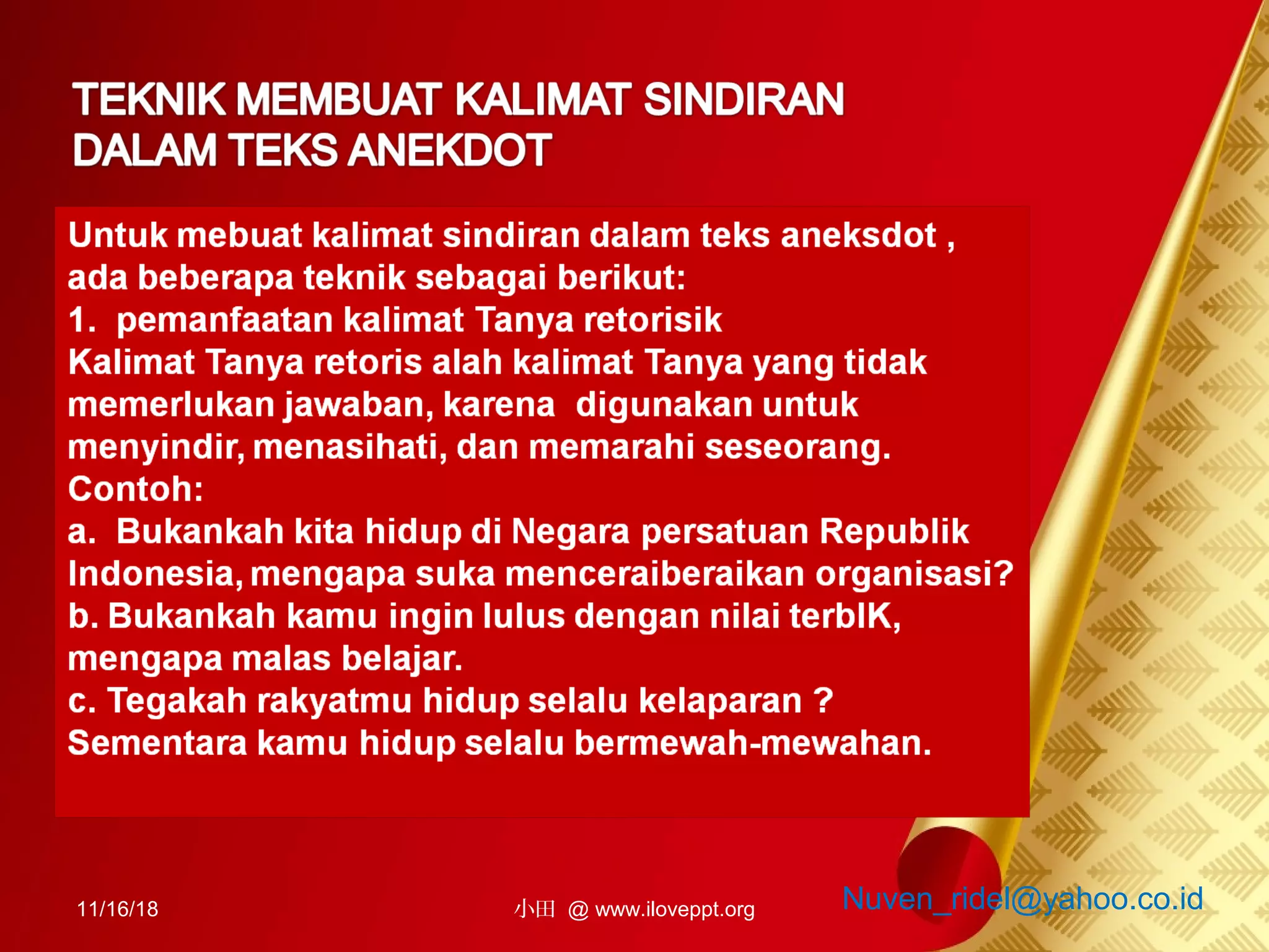 Teknik membuat kalimat sindiran dalam teks anekdot, nuril anwar | PPT