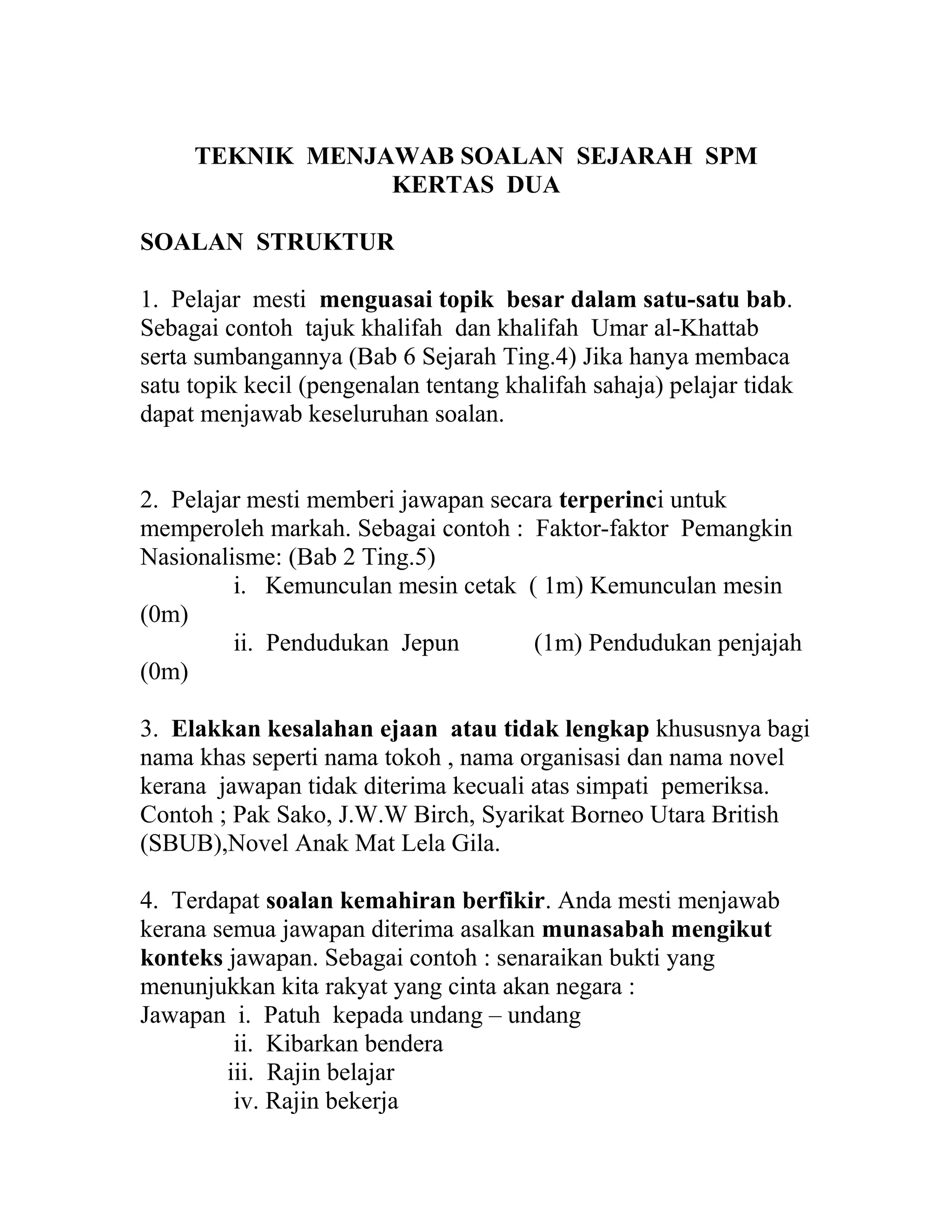 Teknik menjawab soalan sejarah spm | PDF