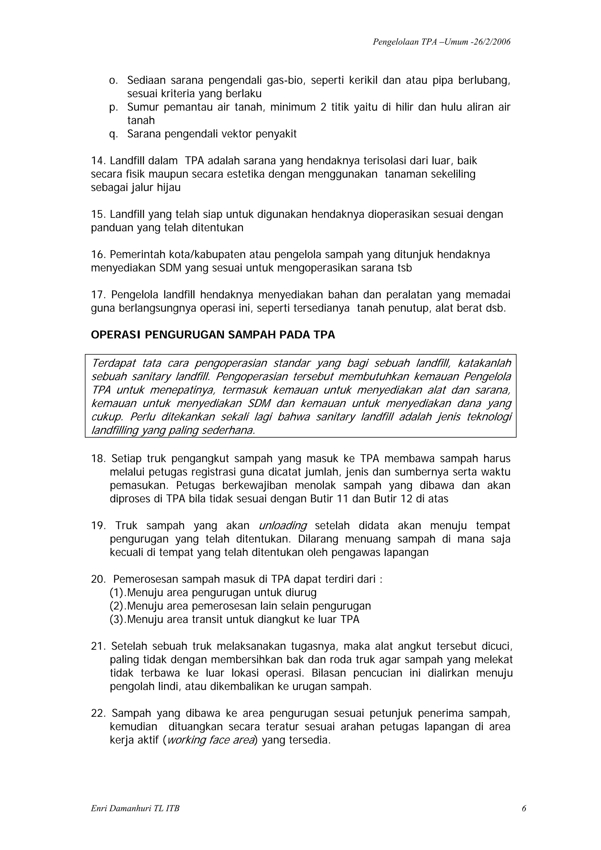 Teknik operasional Secara Umum Pedoman Pengelolaan TPA | PDF
