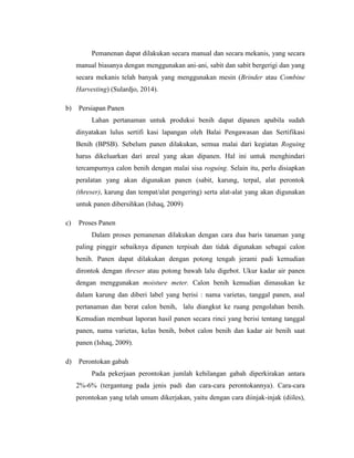 Teknik panen dan penanganan pasca panen benih padi | PDF
