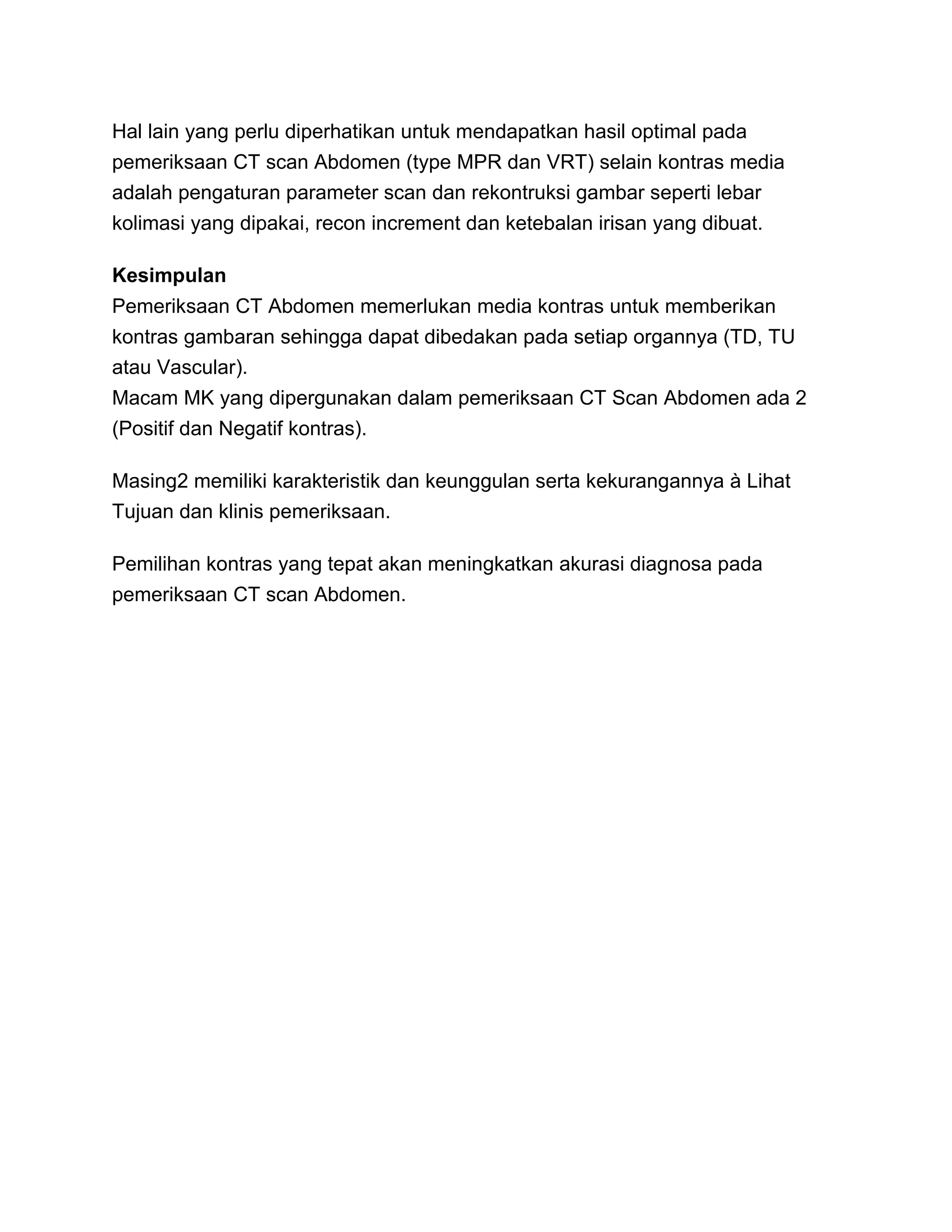 Teknik pemberian oral contrast pada pemeriksaan ct scan abdomen | DOCX