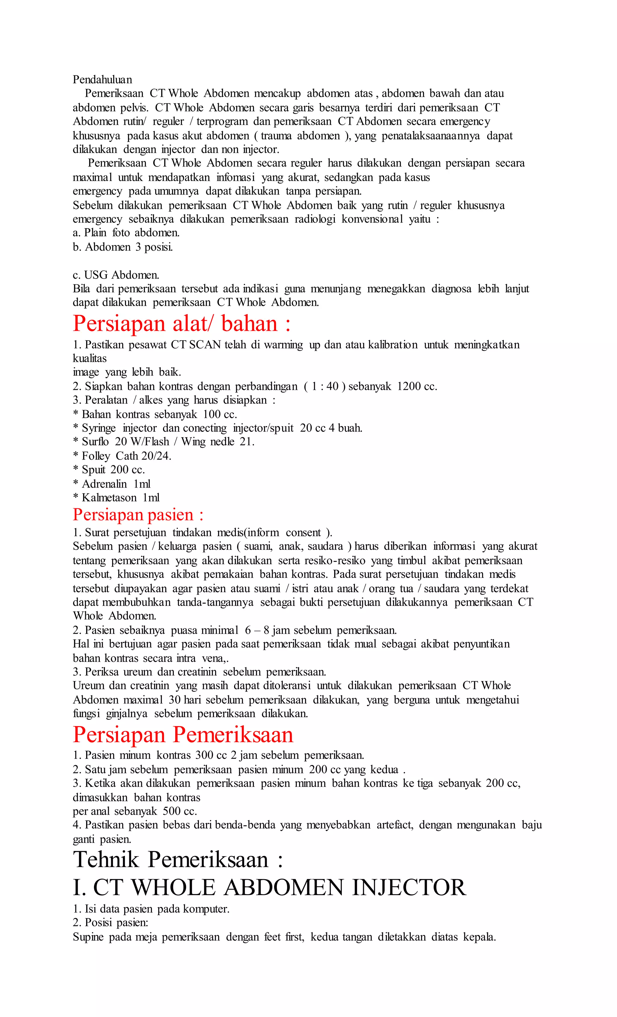 Teknik pemeriksaan radiologi ct | DOCX