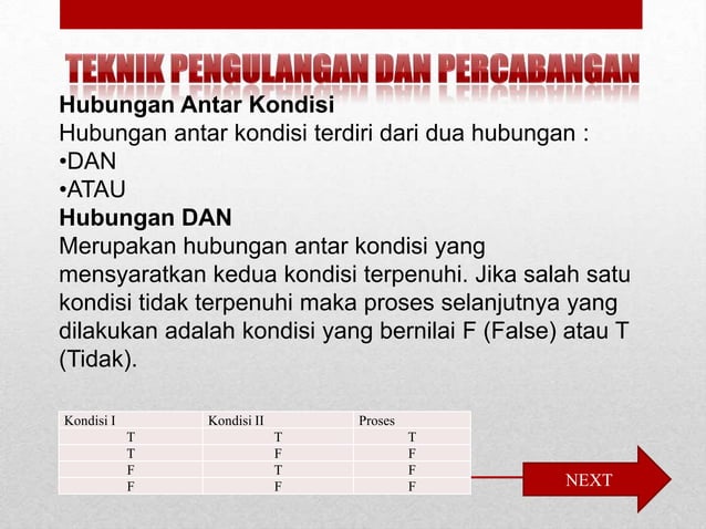 Teknik pengulangan dan percabangan | PPTX