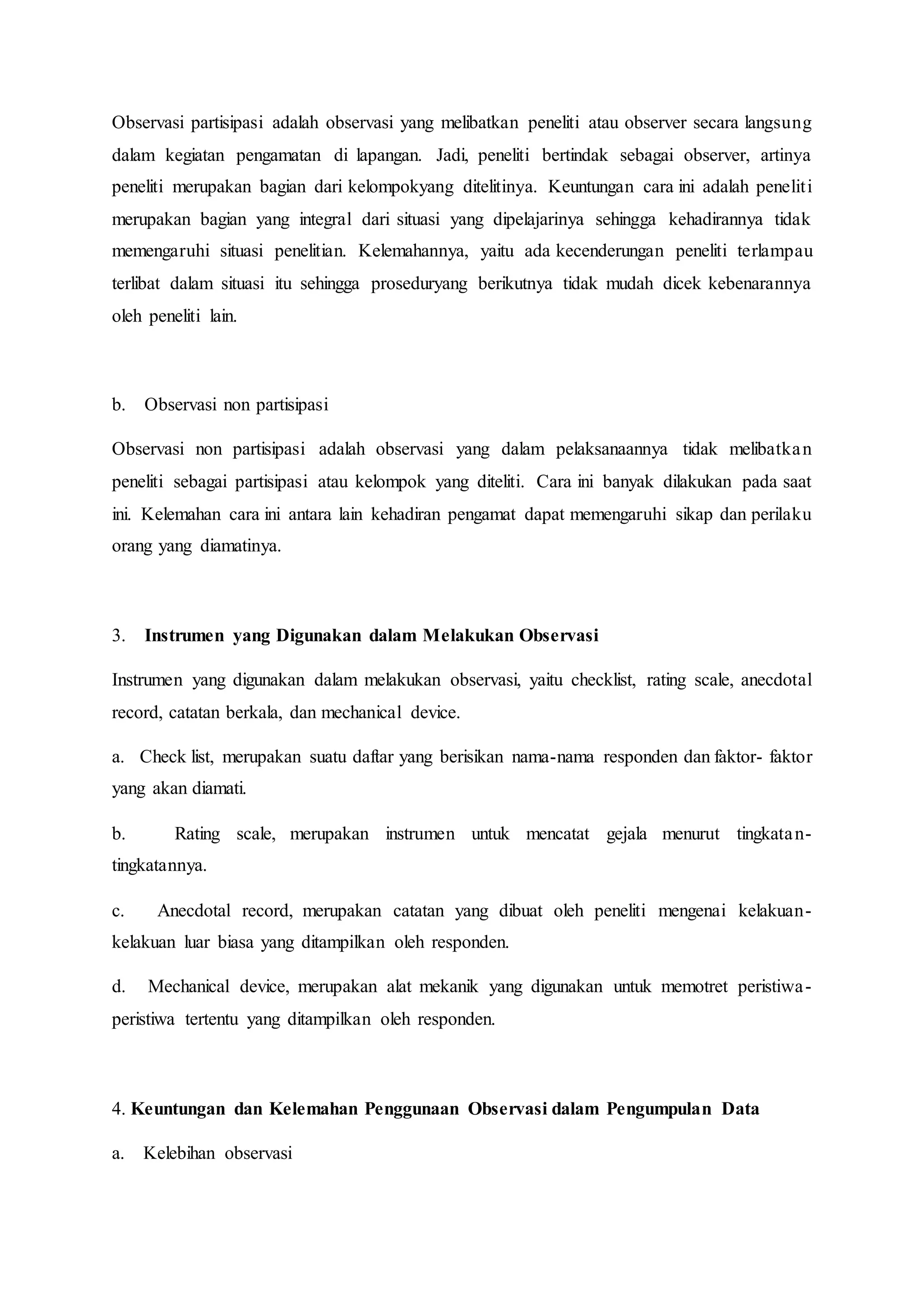 Teknik pengumpulan data melalui metode observasi | DOCX