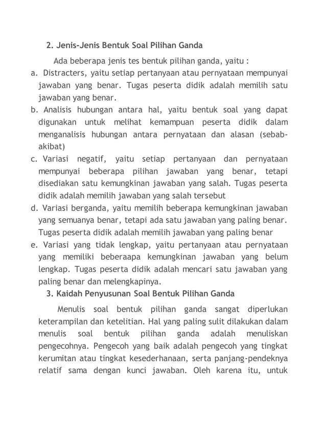 Teknik penyusunan soal pilihan ganda | DOC