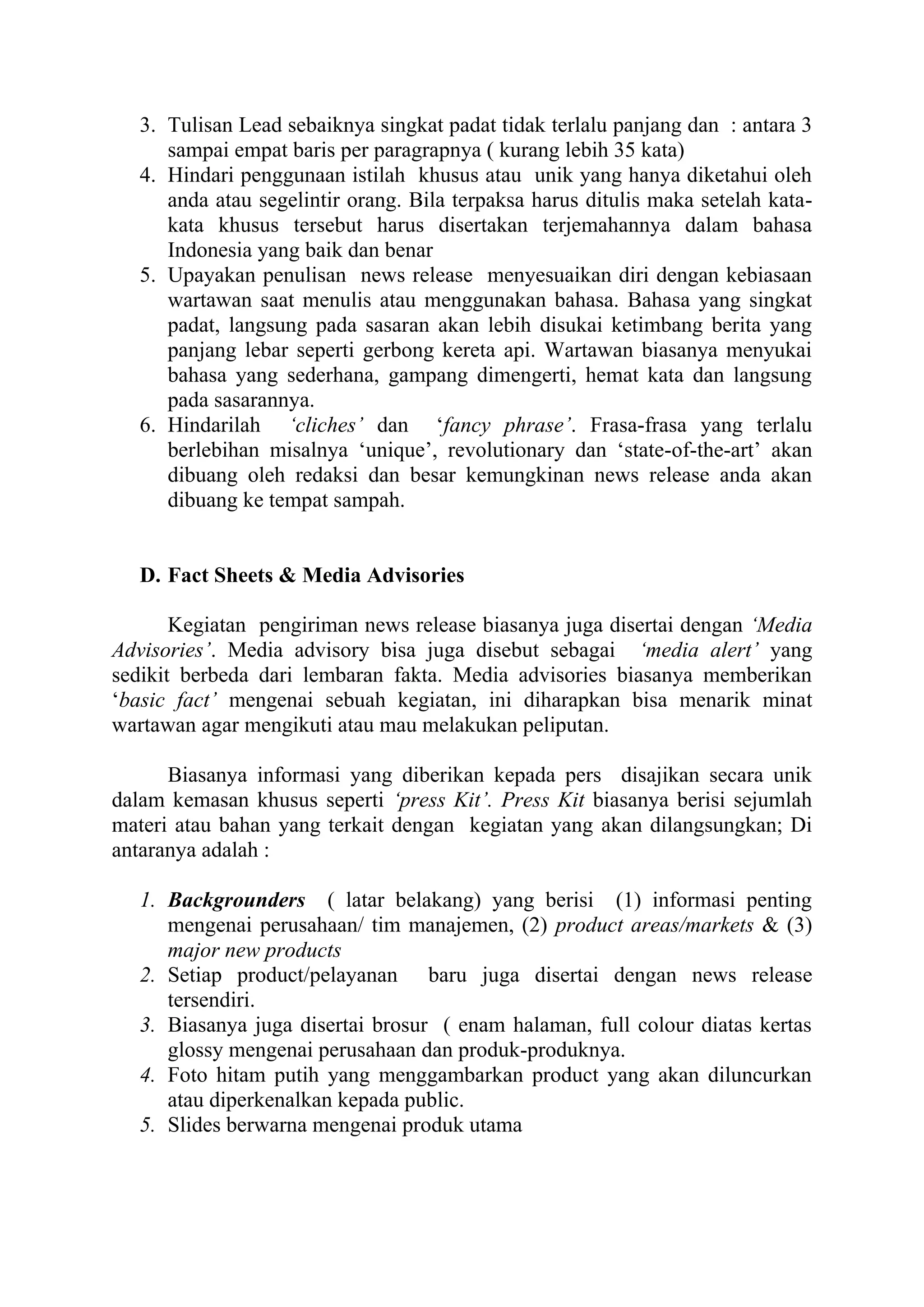 Teknik praktis menulis siaran pers | PDF