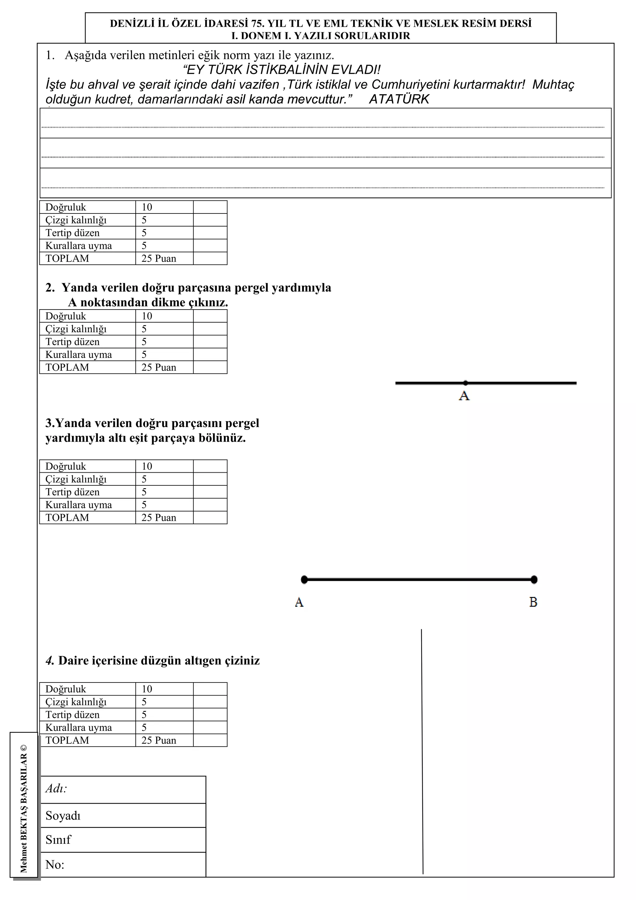 Teknik resim 1. dönem 1. yazili sorulari | PDF