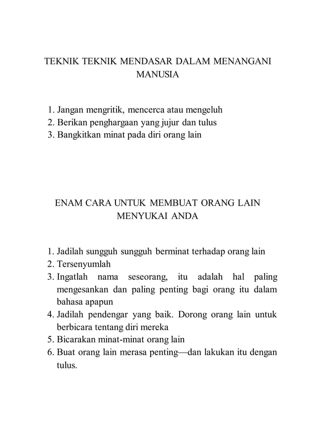 Teknik teknik mendasar dalam menangani manusia | DOCX