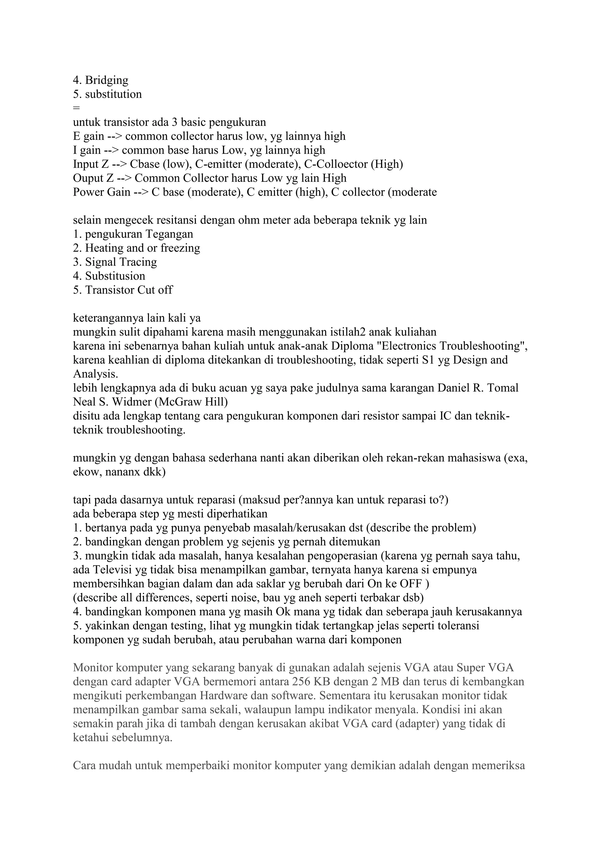 Teknik trouble shooting komponen elektronika | DOCX