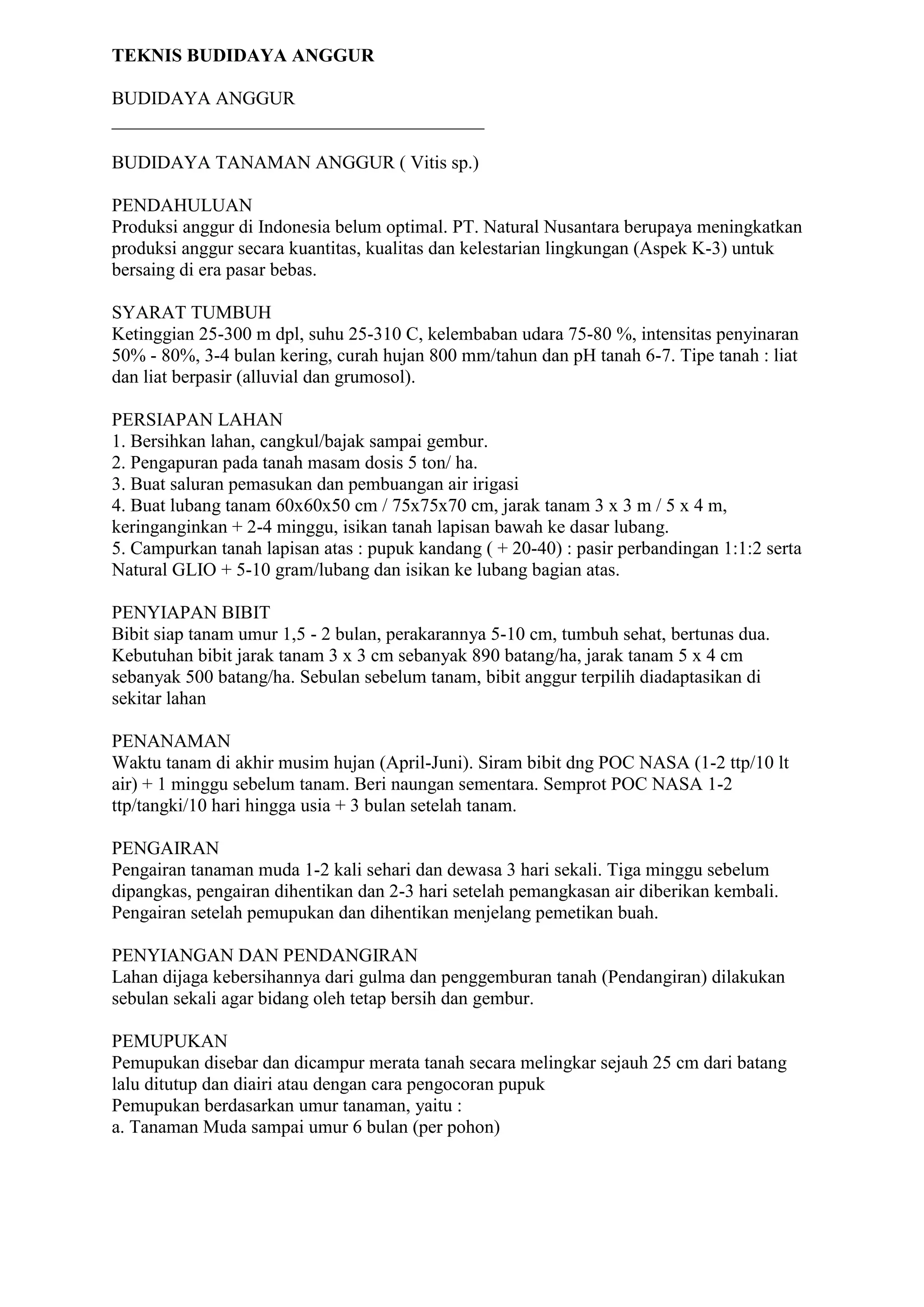 Teknis budidaya anggur | PDF