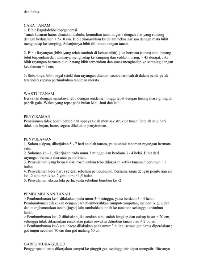 Teknis budidaya tebu | PDF