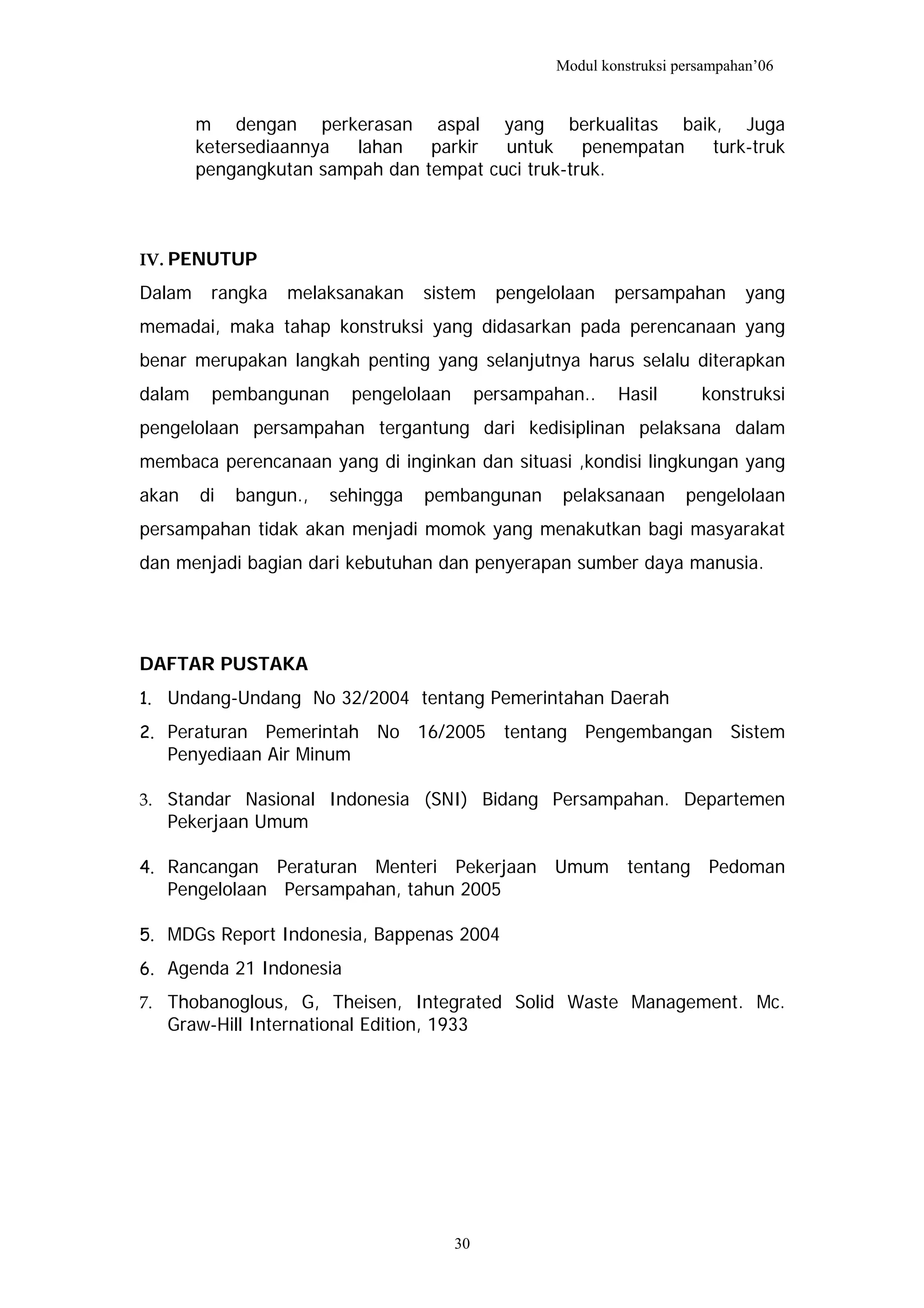 Teknis konstruksi sistem pengelolaan persampahan | PDF