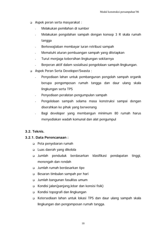 Teknis konstruksi sistem pengelolaan persampahan | PDF