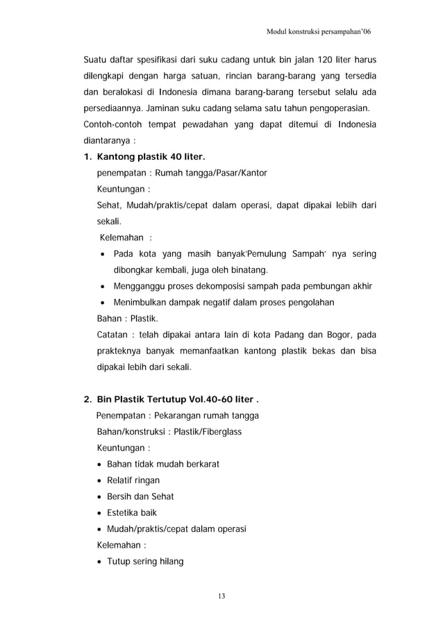 Teknis konstruksi sistem pengelolaan persampahan | PDF