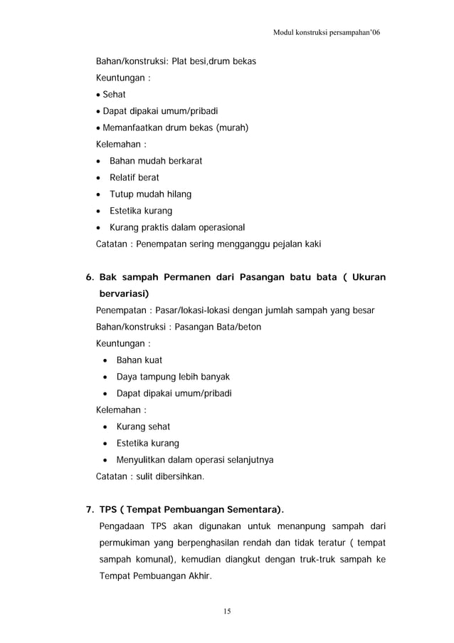 Teknis konstruksi sistem pengelolaan persampahan | PDF