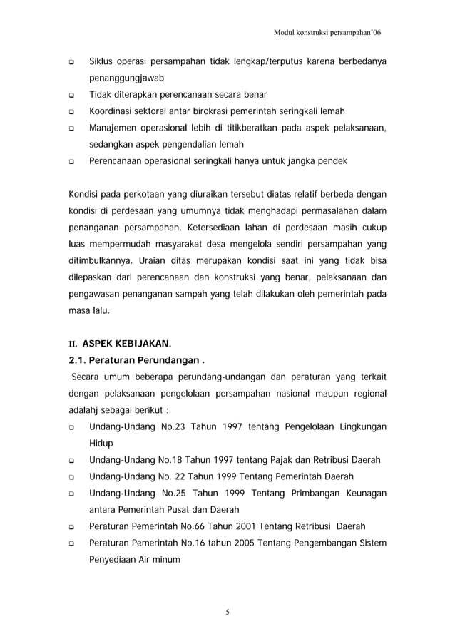 Teknis konstruksi sistem pengelolaan persampahan | PDF