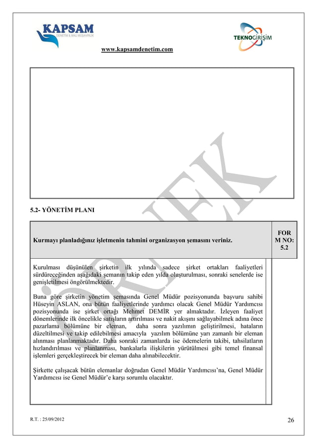 Teknogirisim sermayesi destegi ornek i̇s planı dosyasi | PDF