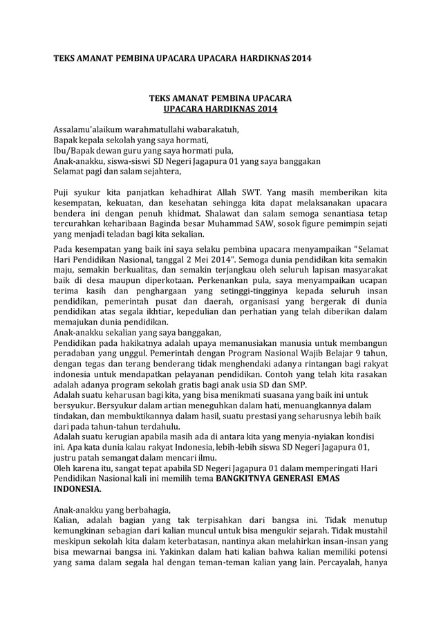 Teks amanat pembina upacara upacara hardiknas | DOCX