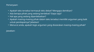 Teks Debat kelas 4 Bahasa Indonesia presentasi | PPT