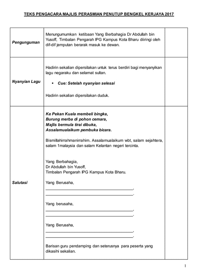 Teks Pengacara Majlis Perasmian Penutupan Program | DOCX
