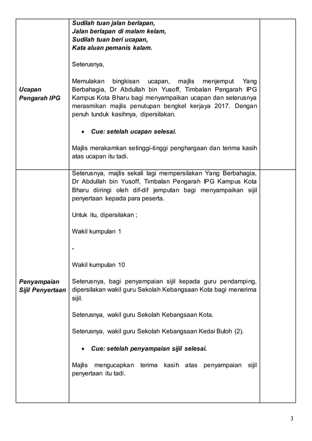 Teks Pengacara Majlis Perasmian Penutupan Program | DOCX