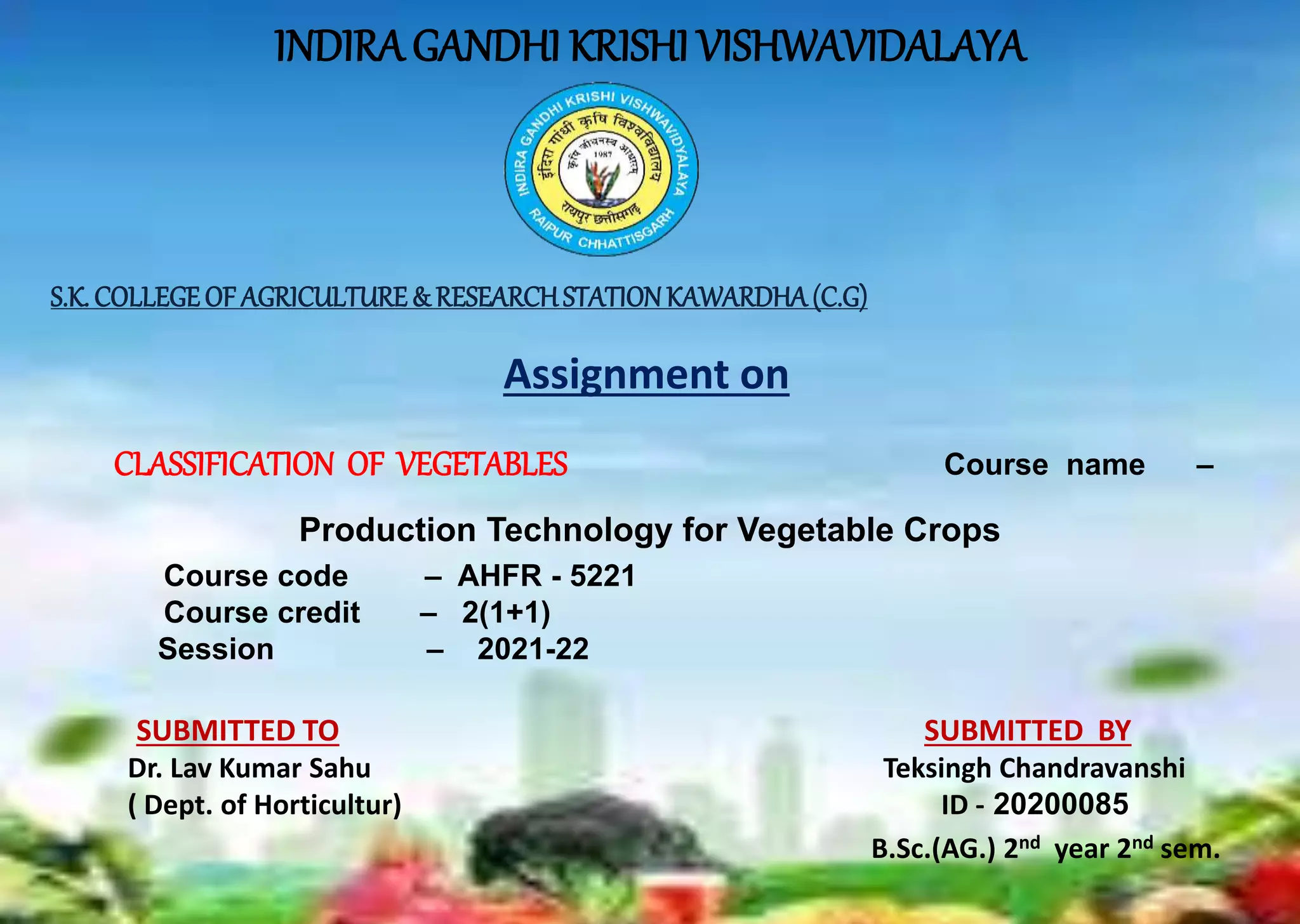 teksingh PPT classess .of vegetable | PPTX
