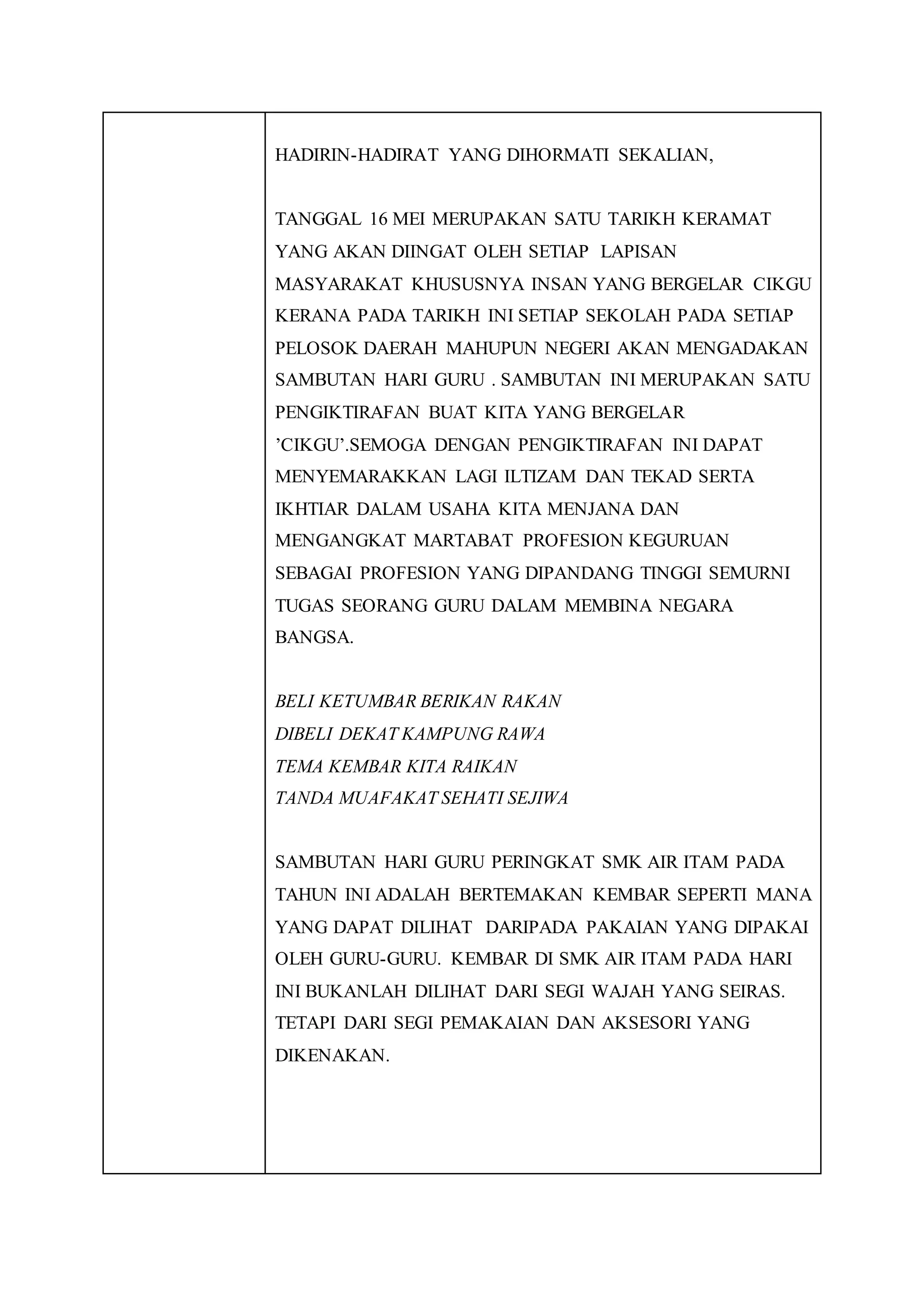 Teks juru acara majlis hari guru 2018 | DOCX