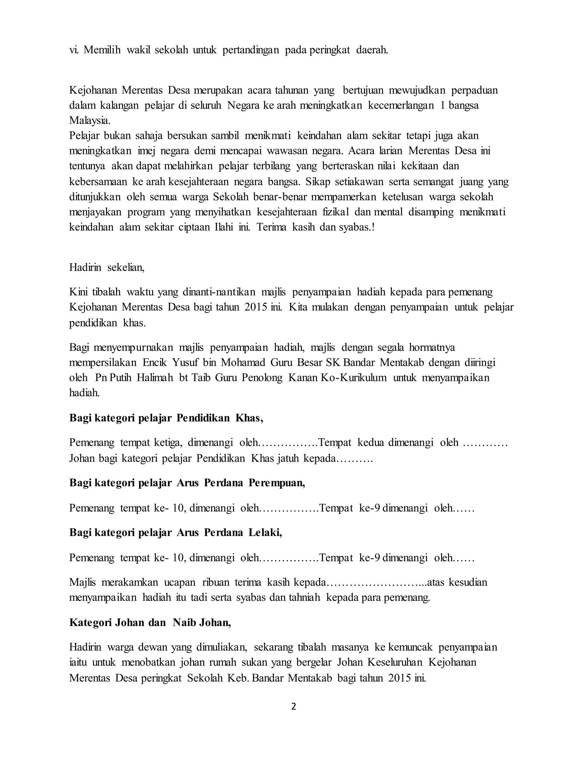 Teks juruacara merentas desa skbm. | DOCX