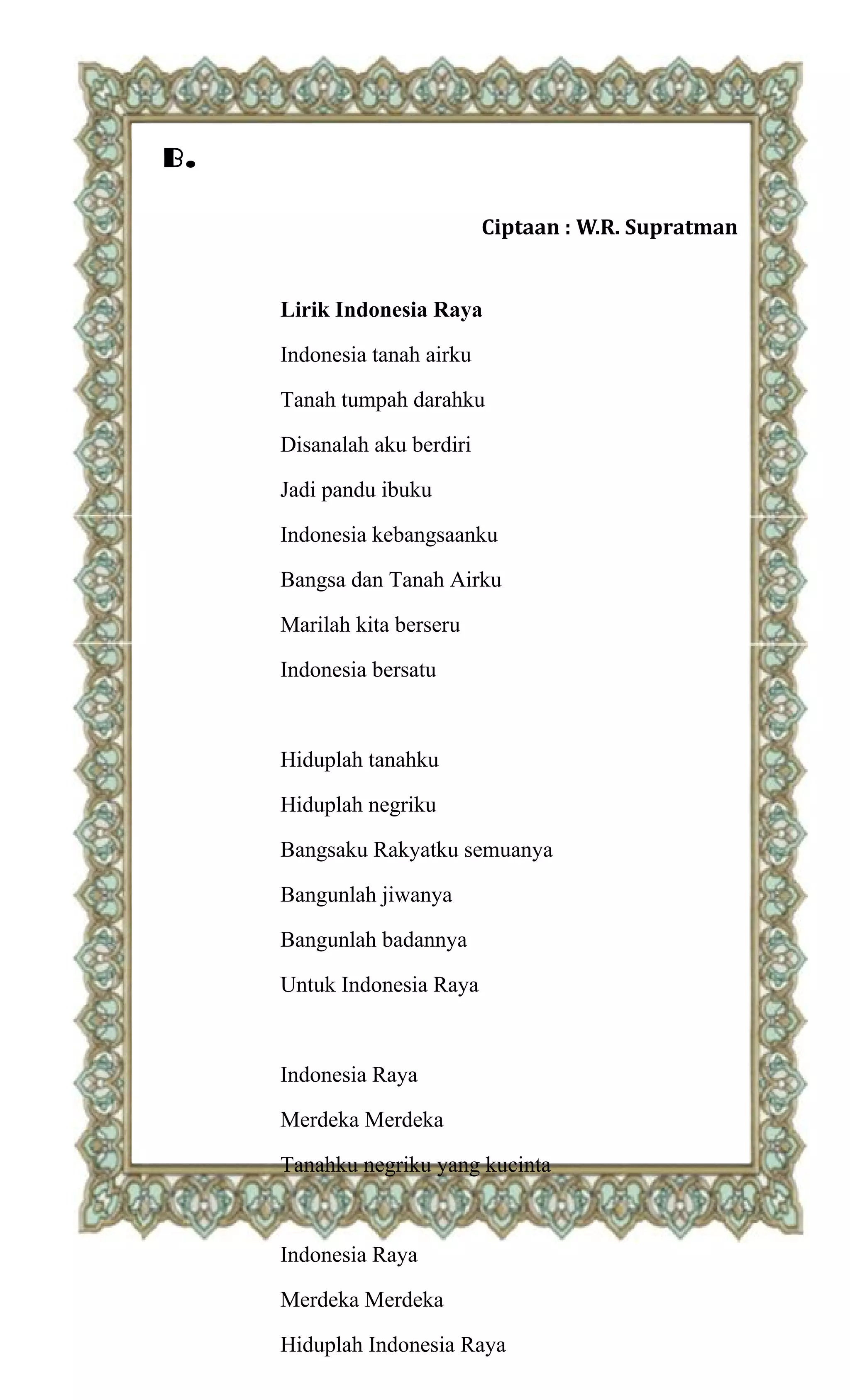 Teks lagu indonesia raya | DOC