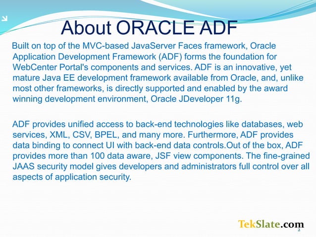 TeKslate Oracle ADF | PPTX | Databases | Computer Software and Applications