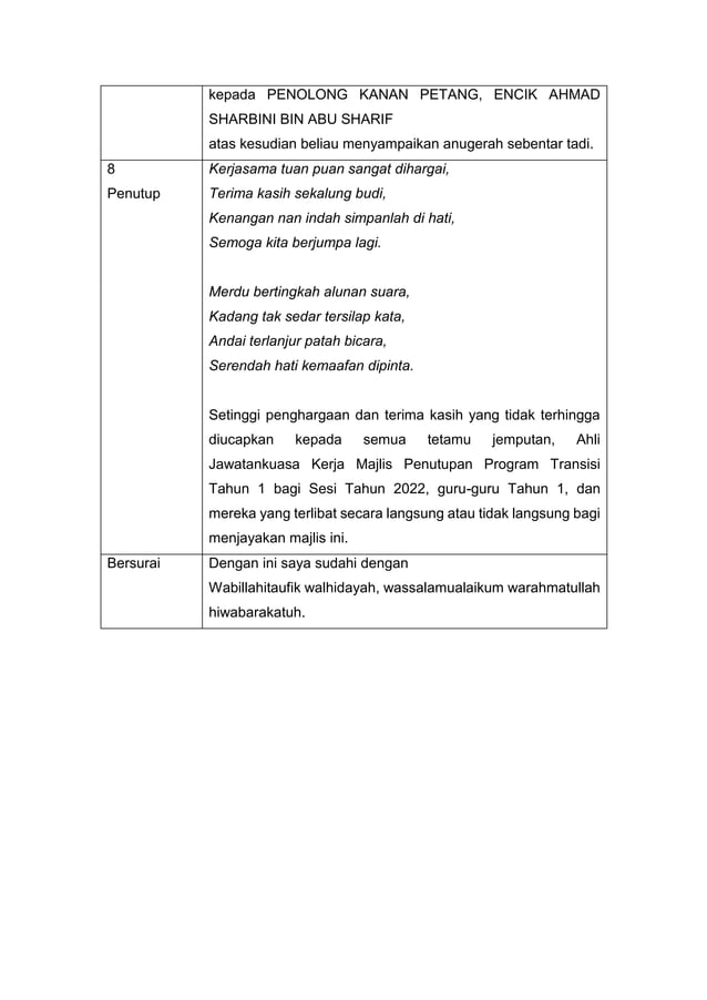 Teks MC: Majlis Penutupan Transisi | DOCX