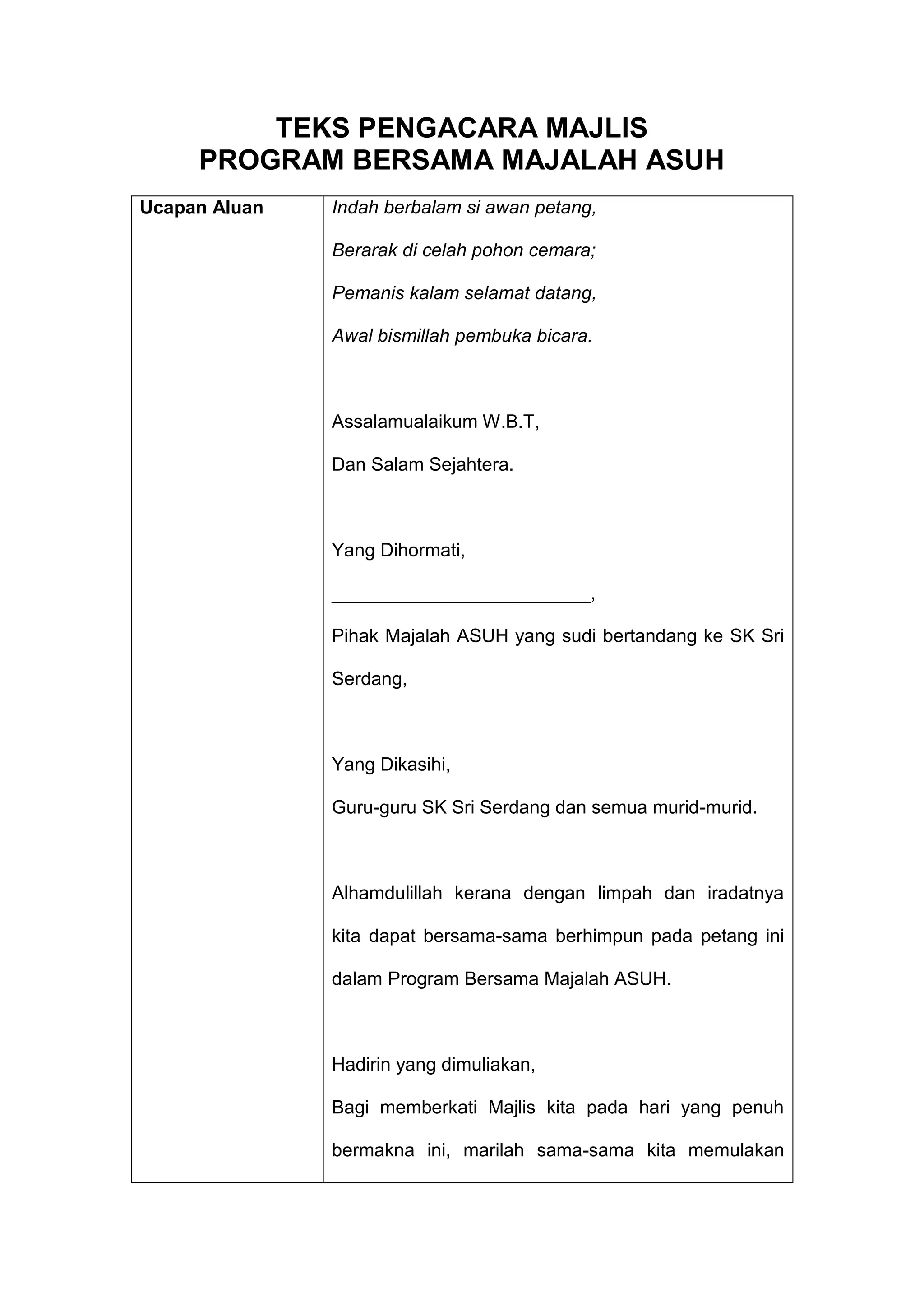 Teks MC: Program Bersama Majalah ASUH | DOCX
