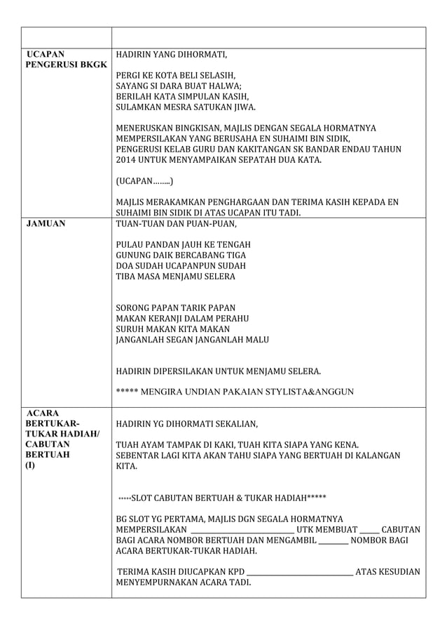 Teks mc jamuan akhir tahun & perpisahan | DOCX