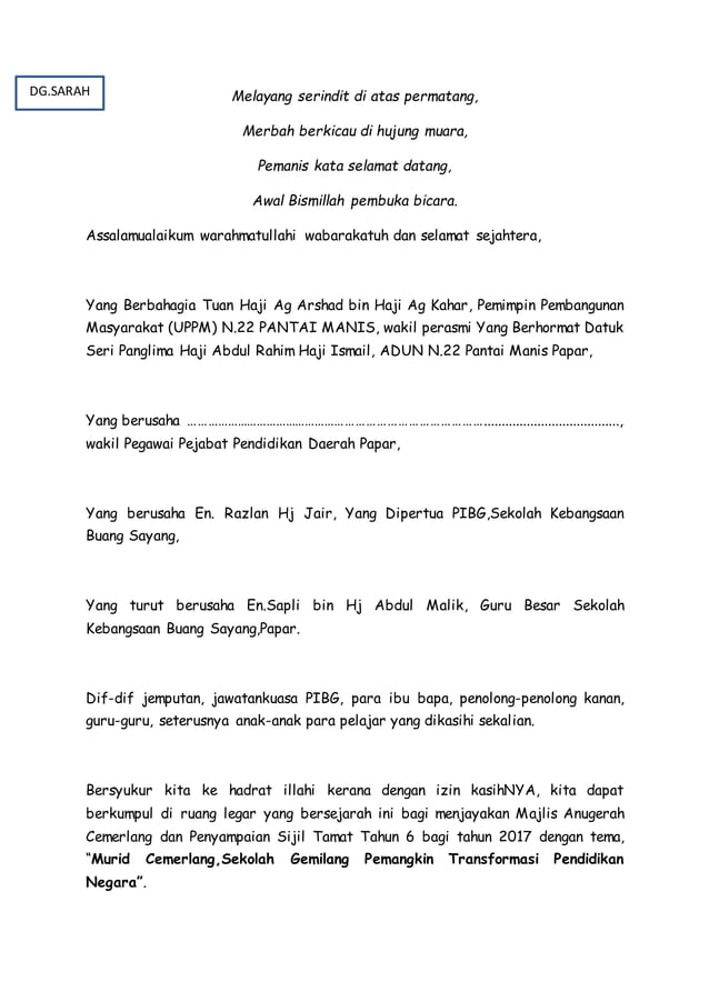 Teks mc majlis anugerah cemerlang | DOCX