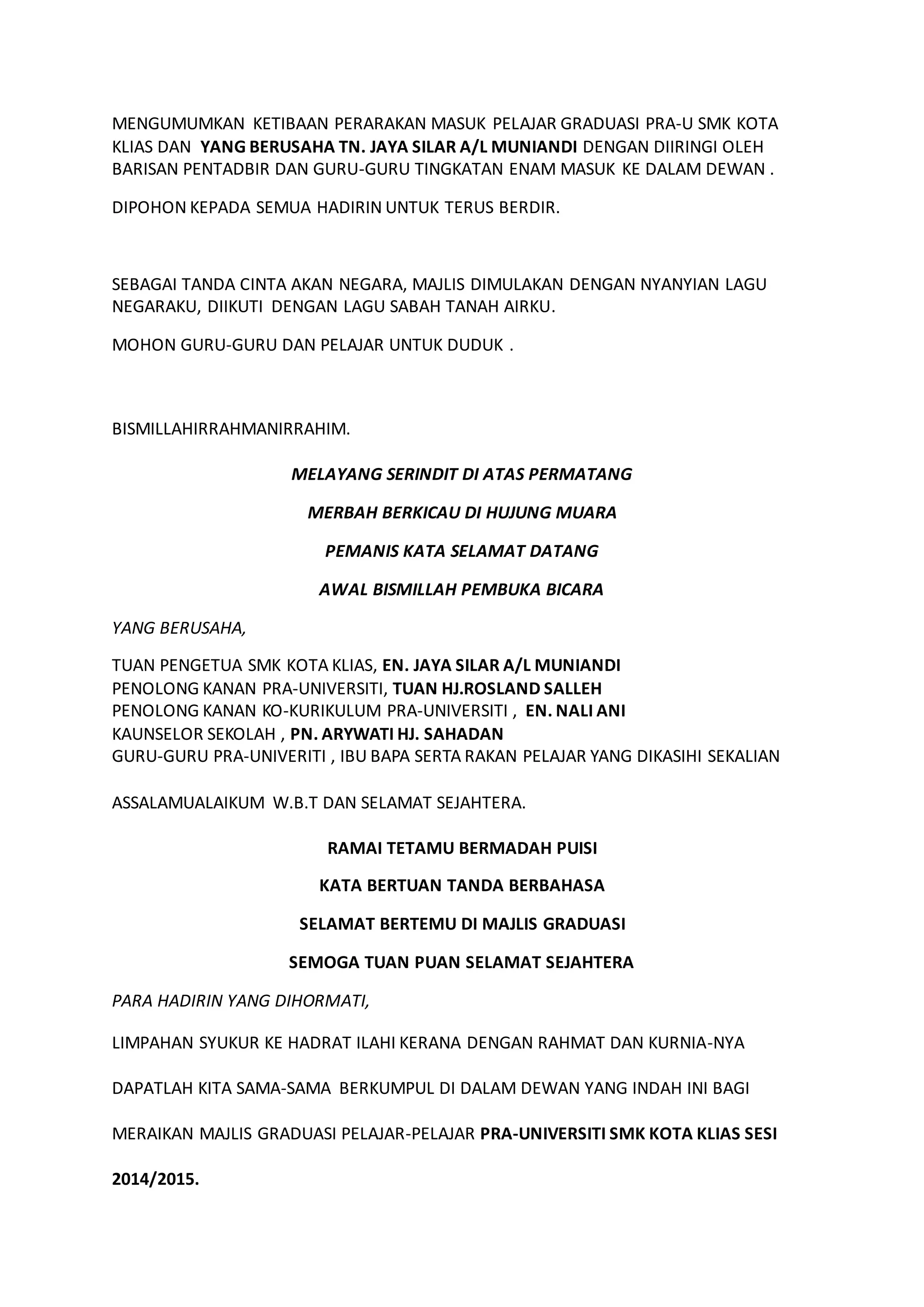 TEKS PENGACARA MAJLIS GRADUASI | DOCX