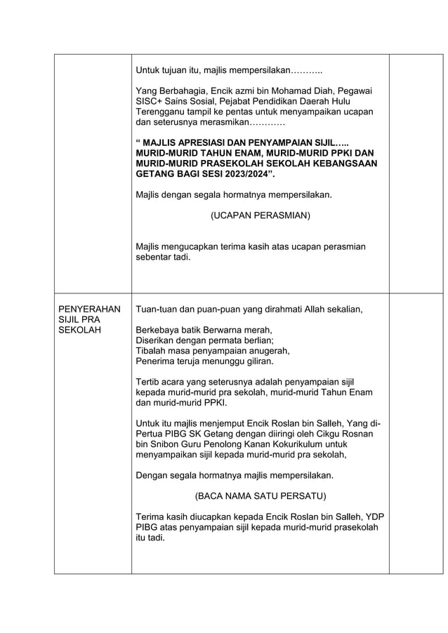 TEKS PENGACARA MAJLIS, MAJLIS GRADUASI DAN APRESIASI TAHUN 2023 | DOCX